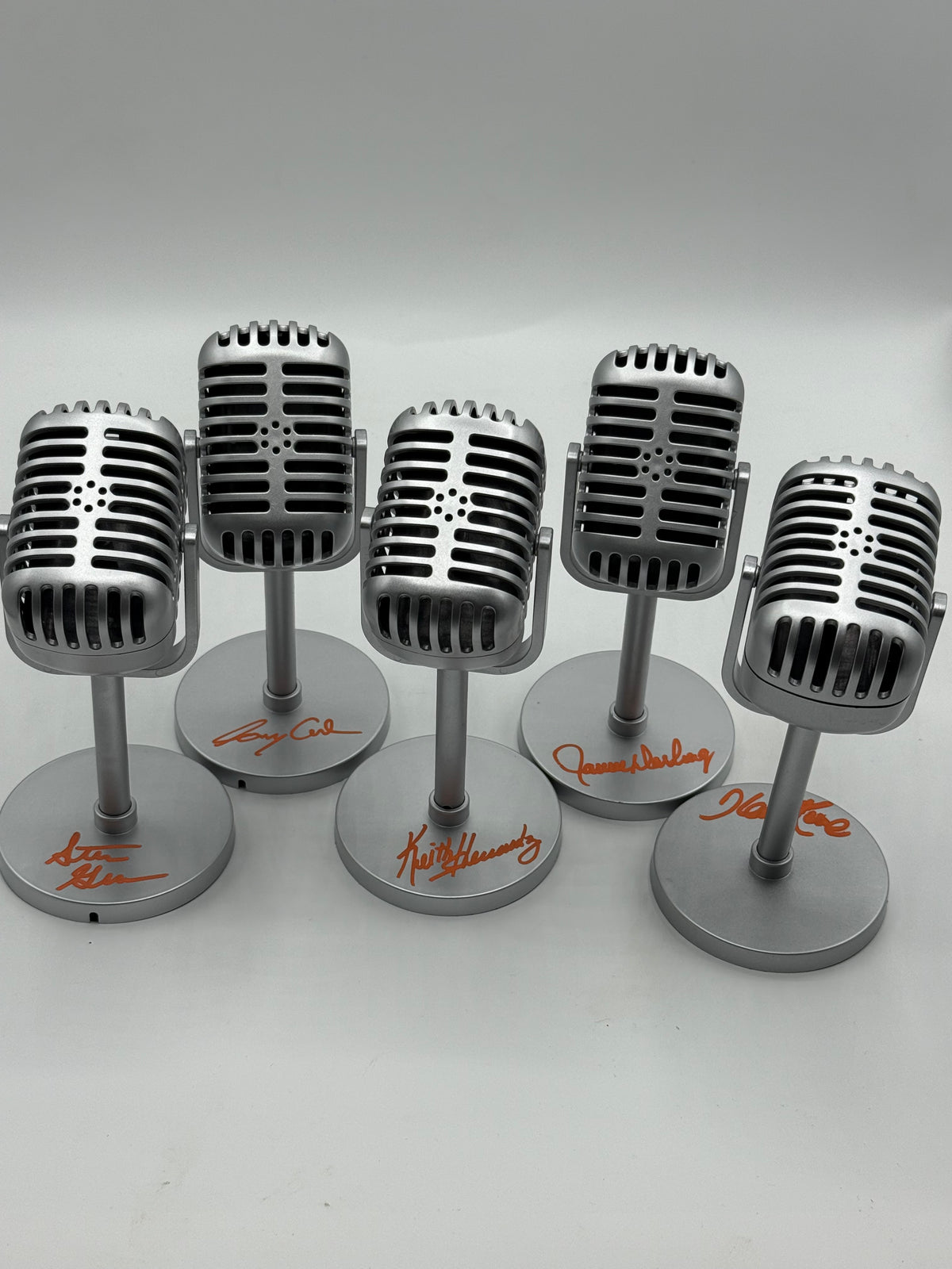 SET OF FIVE SNY TEAM Autographed 6" Silver Mini Broadcaster Microphone ...