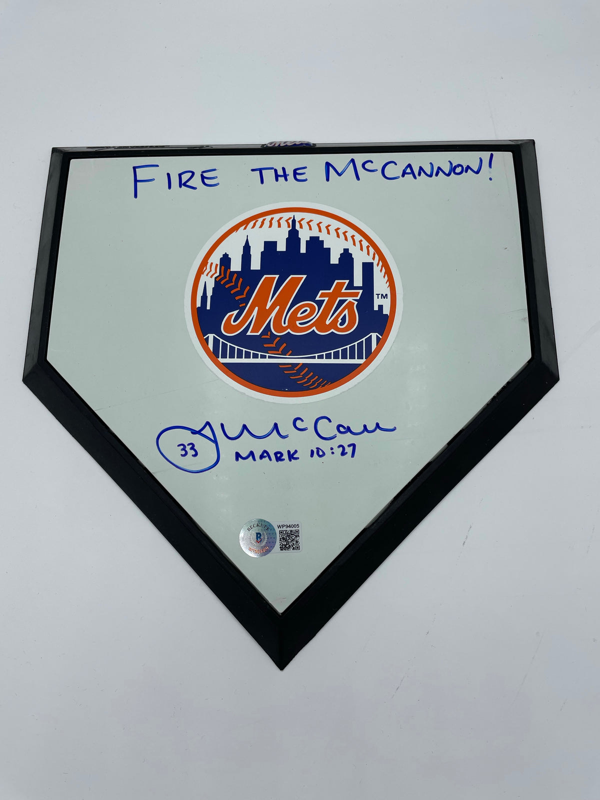 James McCann Autographed Mini Mets Home Plate with Fire the McCannon ...